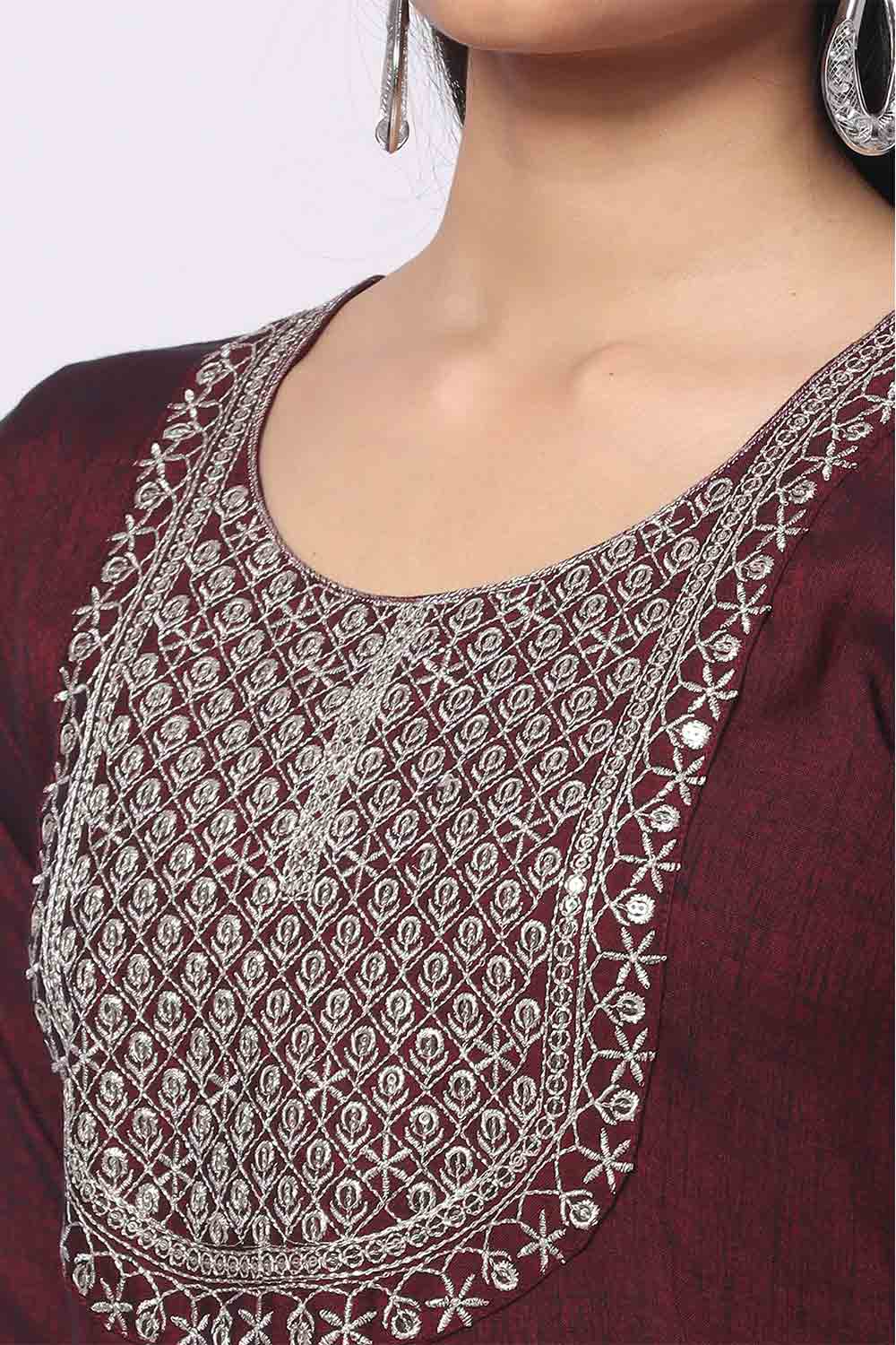 Foryourself Dark Maroon With Chamki Work Kurti - foryourself.in