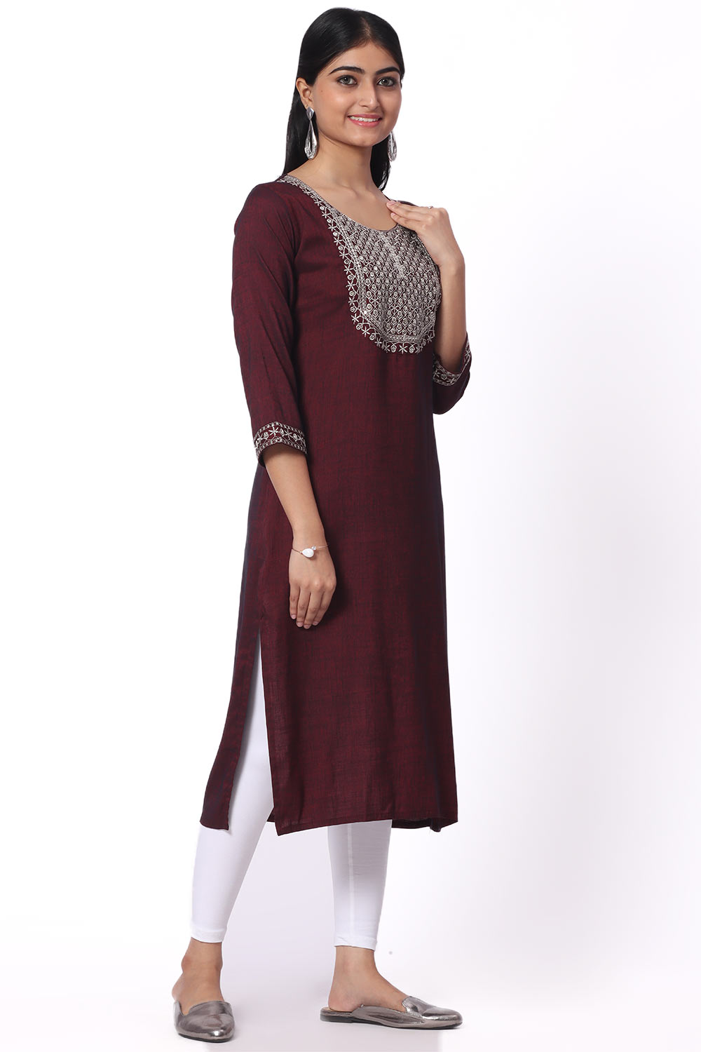 Foryourself Dark Maroon With Chamki Work Kurti - foryourself.in