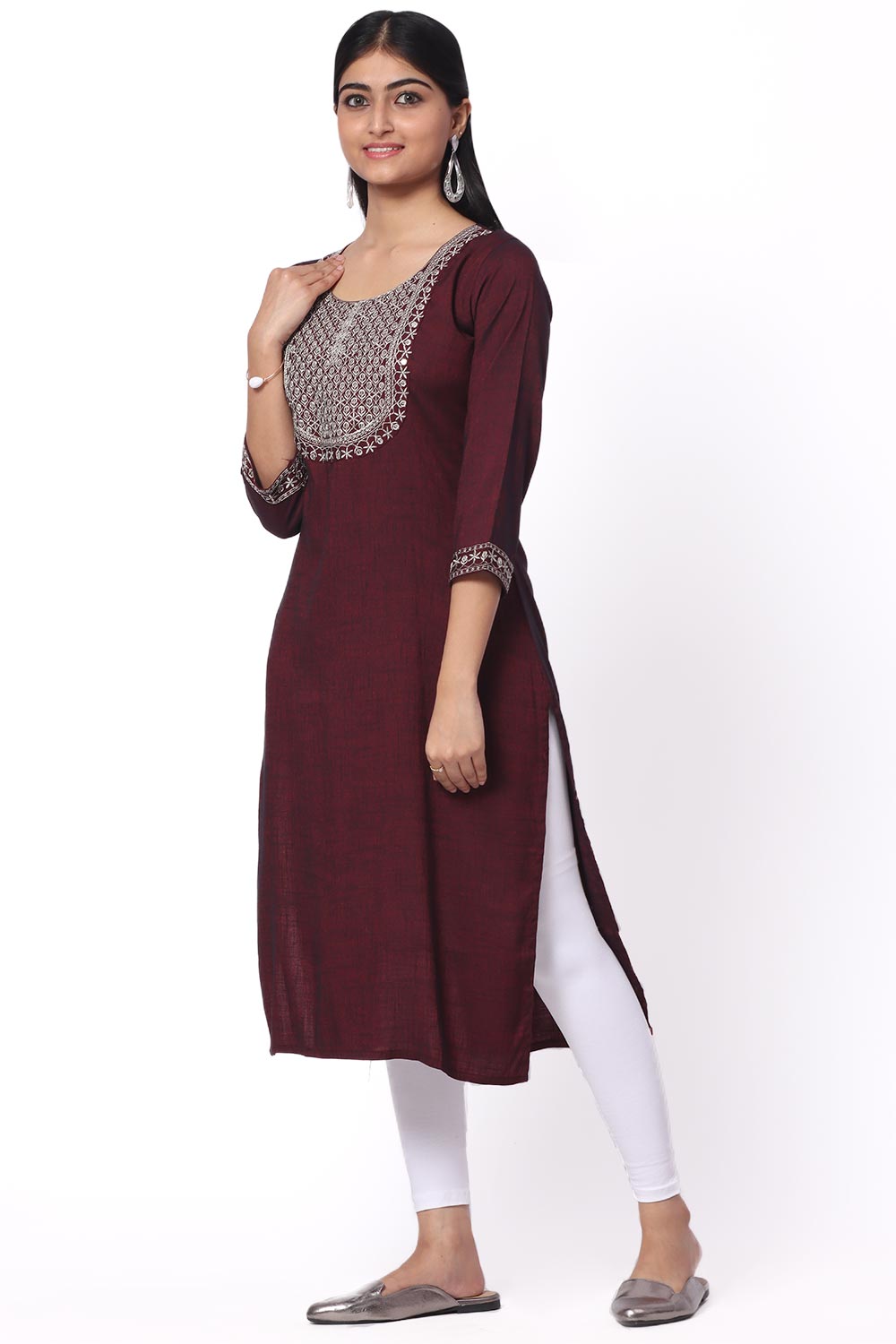 Foryourself Dark Maroon With Chamki Work Kurti - foryourself.in