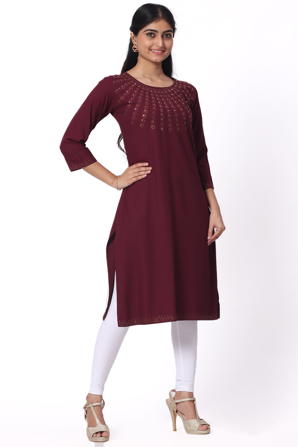 Foryourself Maroon with Stone work Kurti - foryourself.in