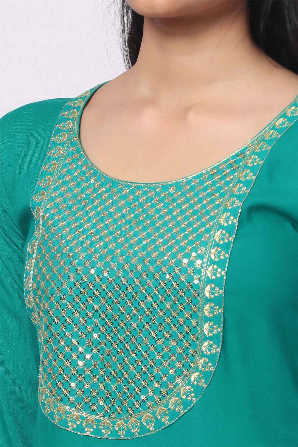 Foryourself Turquoise Green with Chamki work Kurti - foryourself.in